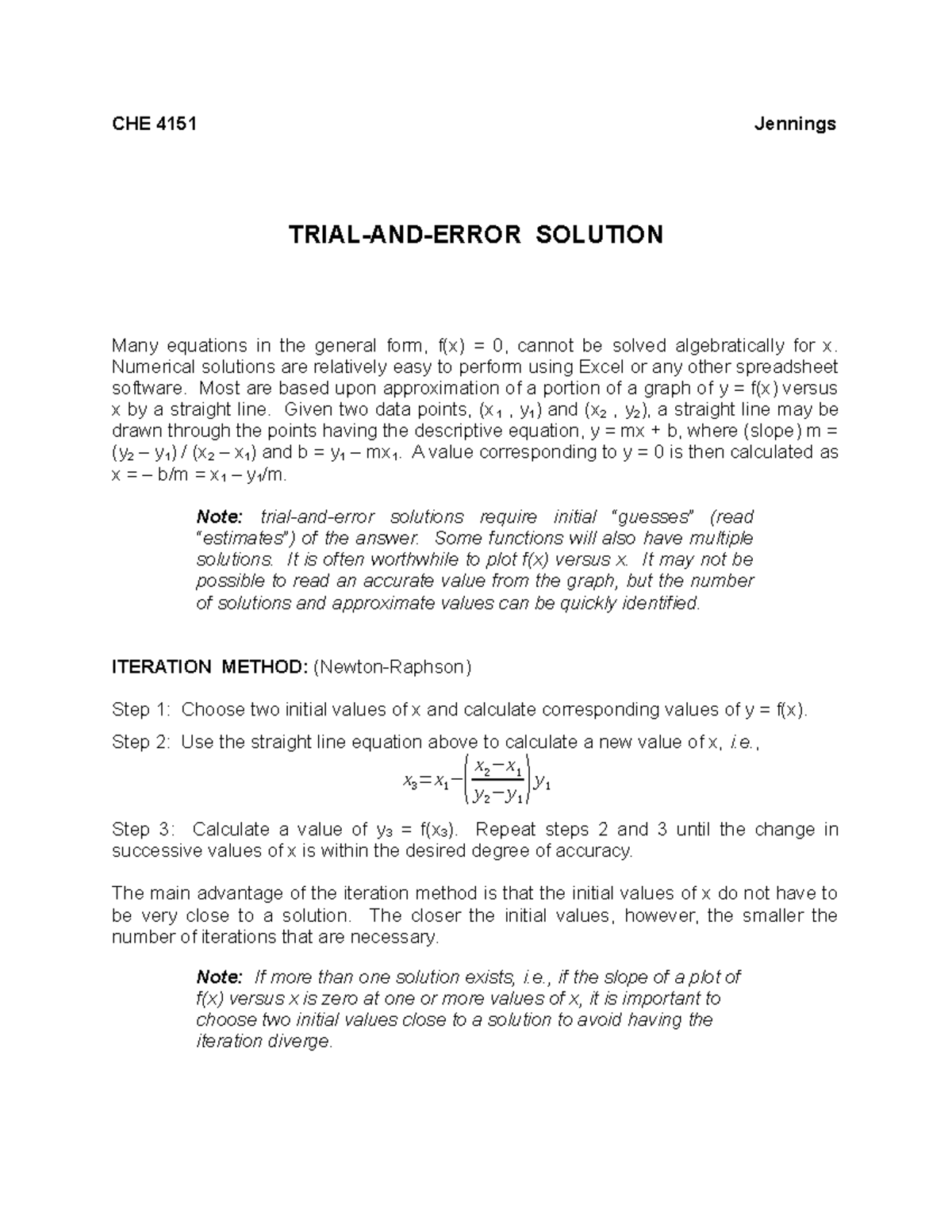 Handout - Trial-and-error - CHE 4151 Jennings TRIAL-AND-ERROR SOLUTION ...
