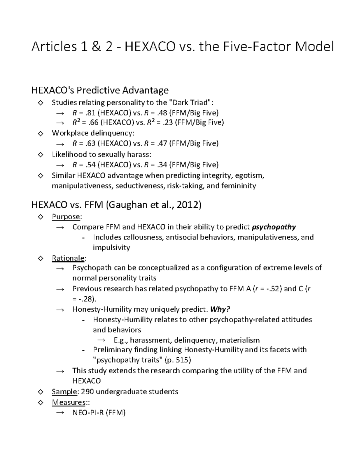 Articles 1 & 2 - Hexaco vs. the Five-Factor Model - Articles 1 2 HEXACO ...