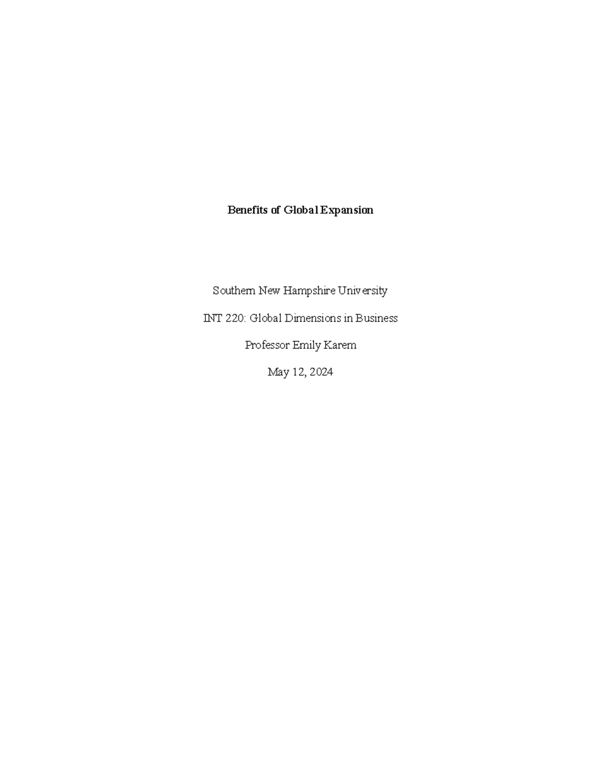 INT 220 Module 1 Benefits of Global Expansion - Benefits of Global ...