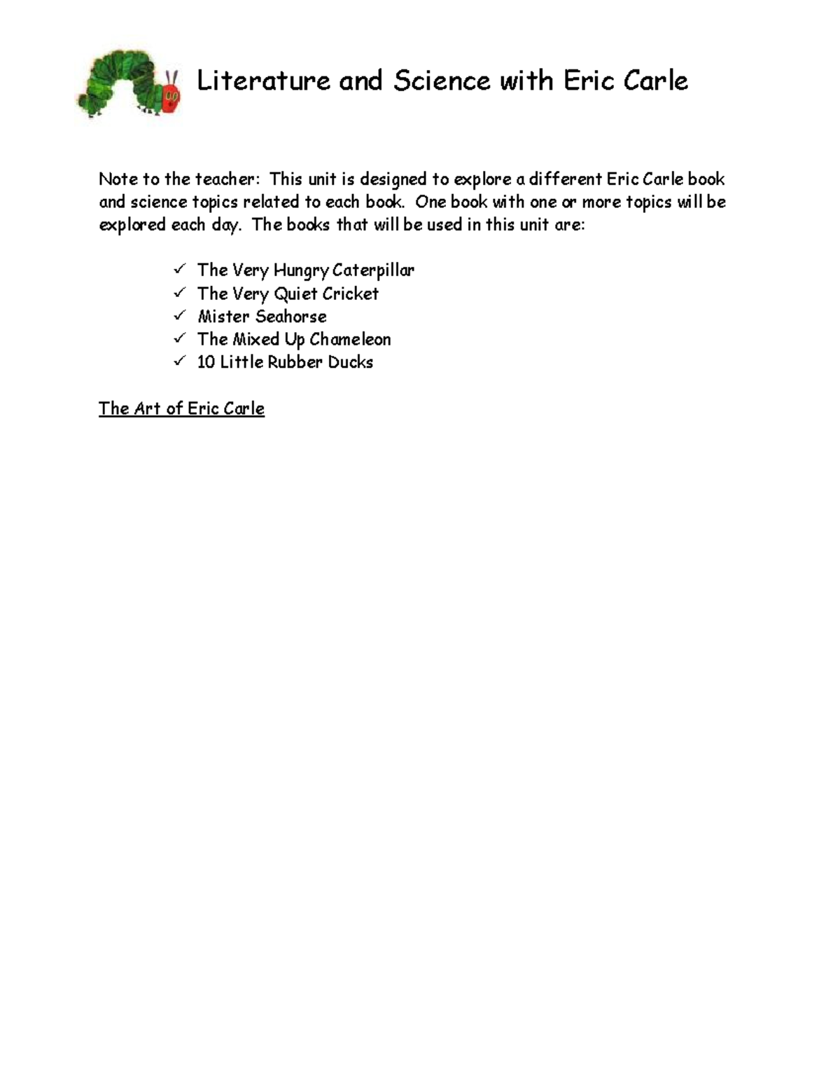 Integrating Literatureand Sciencewith Eric Carle-1 - Literature and ...