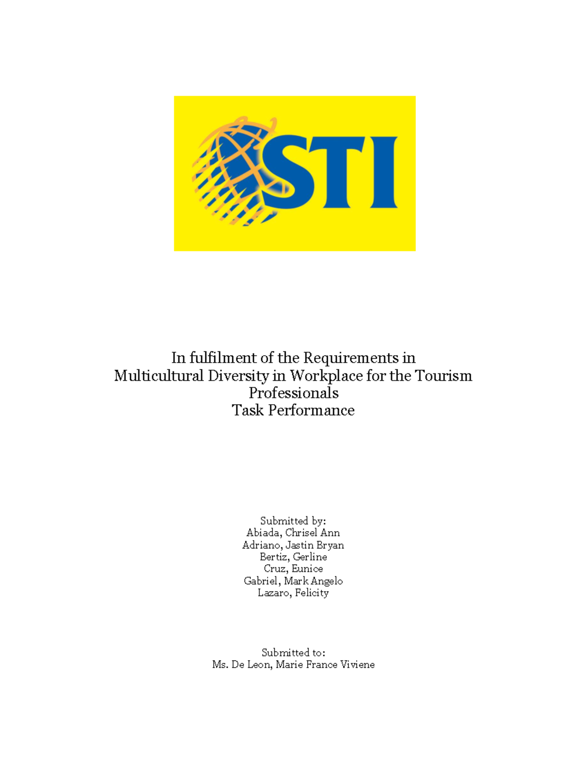 09 TASK- Performance 1 - all free - In fulfilment of the Requirements in Multicultural Diversity ...