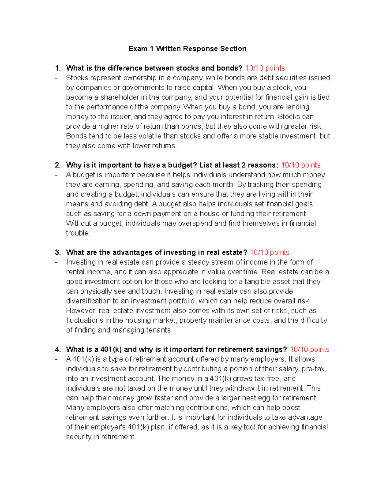 HDF418 Exam 1 Written Response Questions - Exam 1 Written Response ...