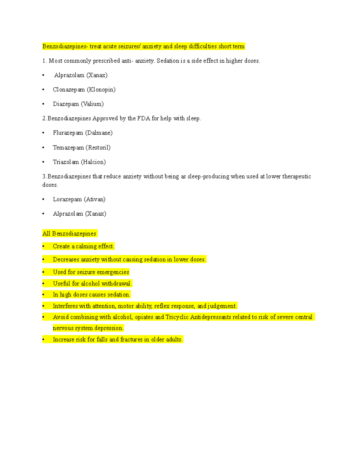 Medication List-2 - Benzodiazepines- treat acute seizures/ anxiety and ...