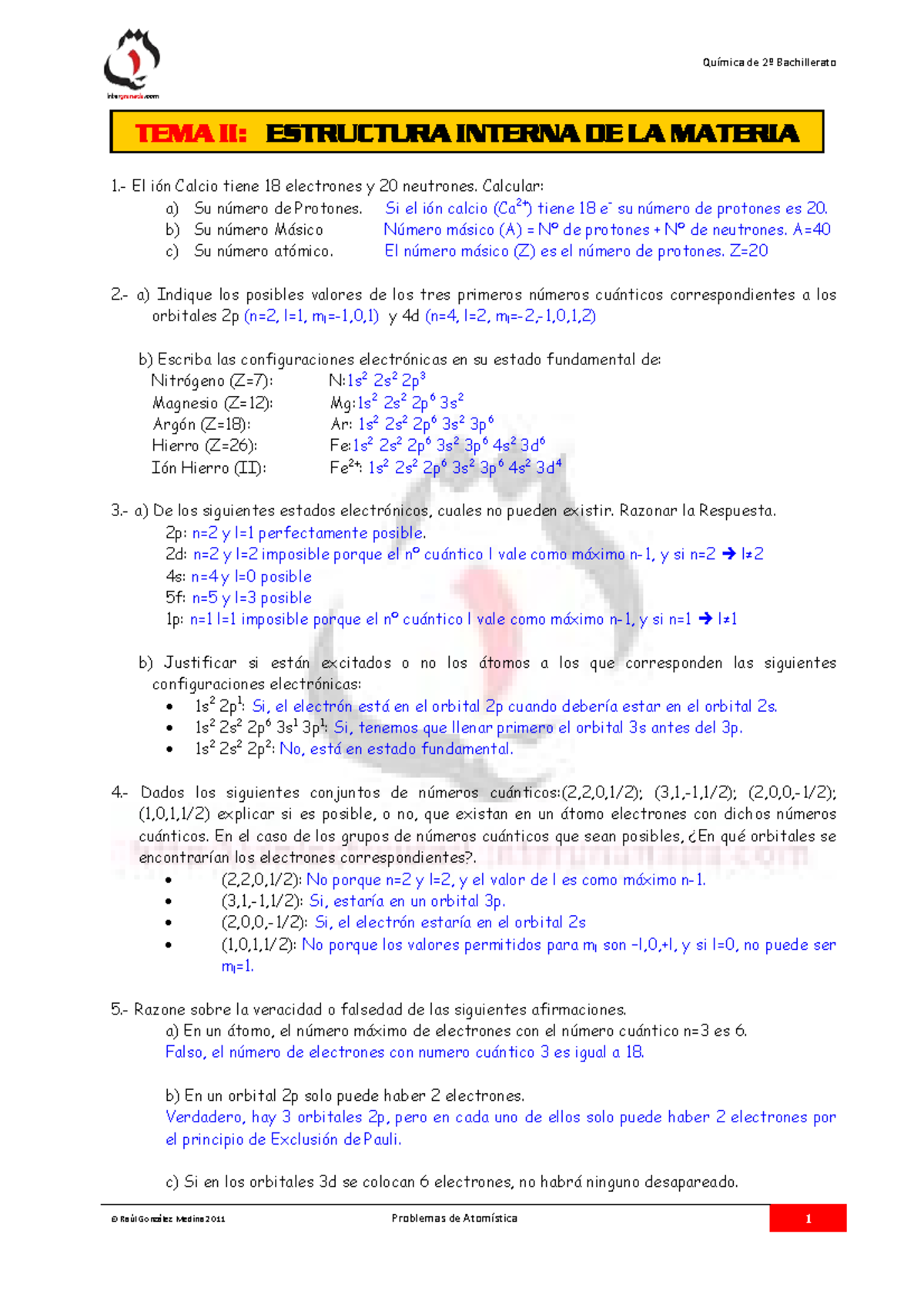 Estructura interna de la materia - 1.- El ión Calcio tiene 18 ...