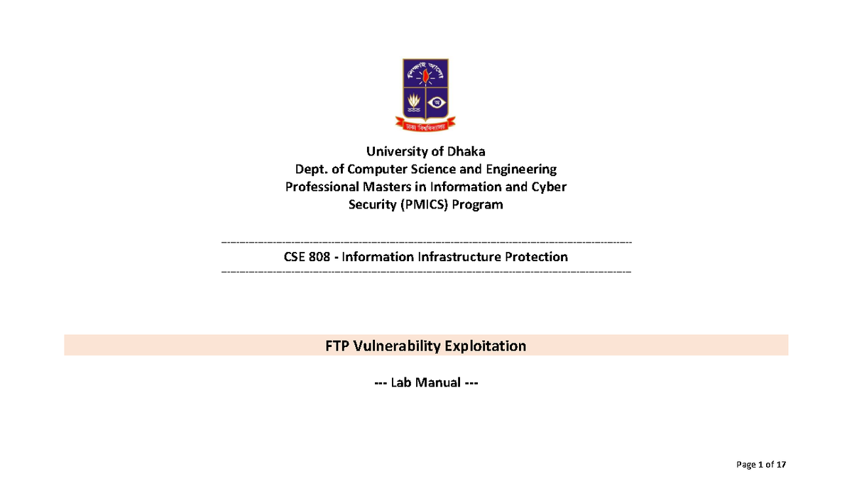 FTP Server Exploitation - University of Dhaka Dept. of Computer Science ...
