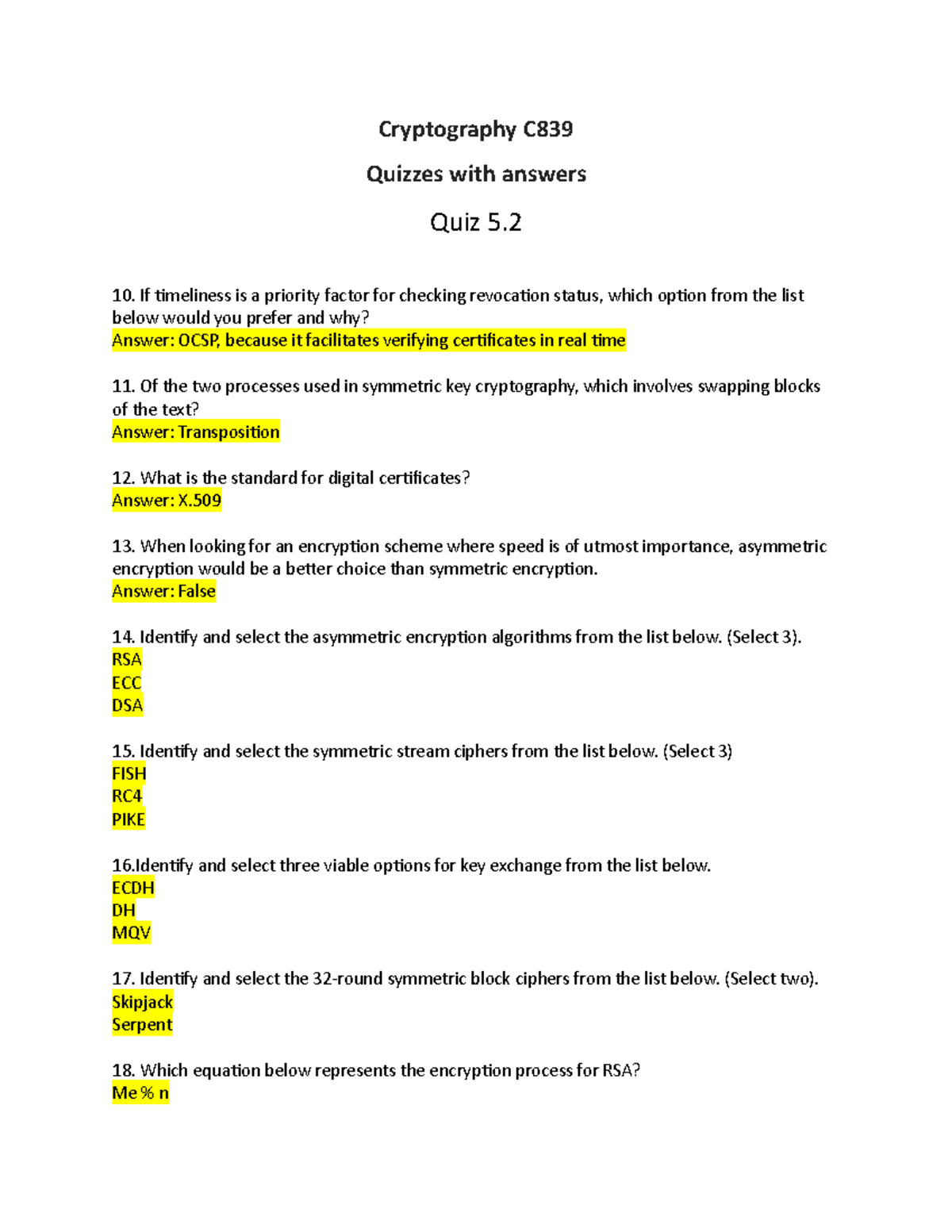 Cryptography C 839 Quiz 5 Cryptography C Quizzes With Answers Quiz 5 If Timeliness Is A