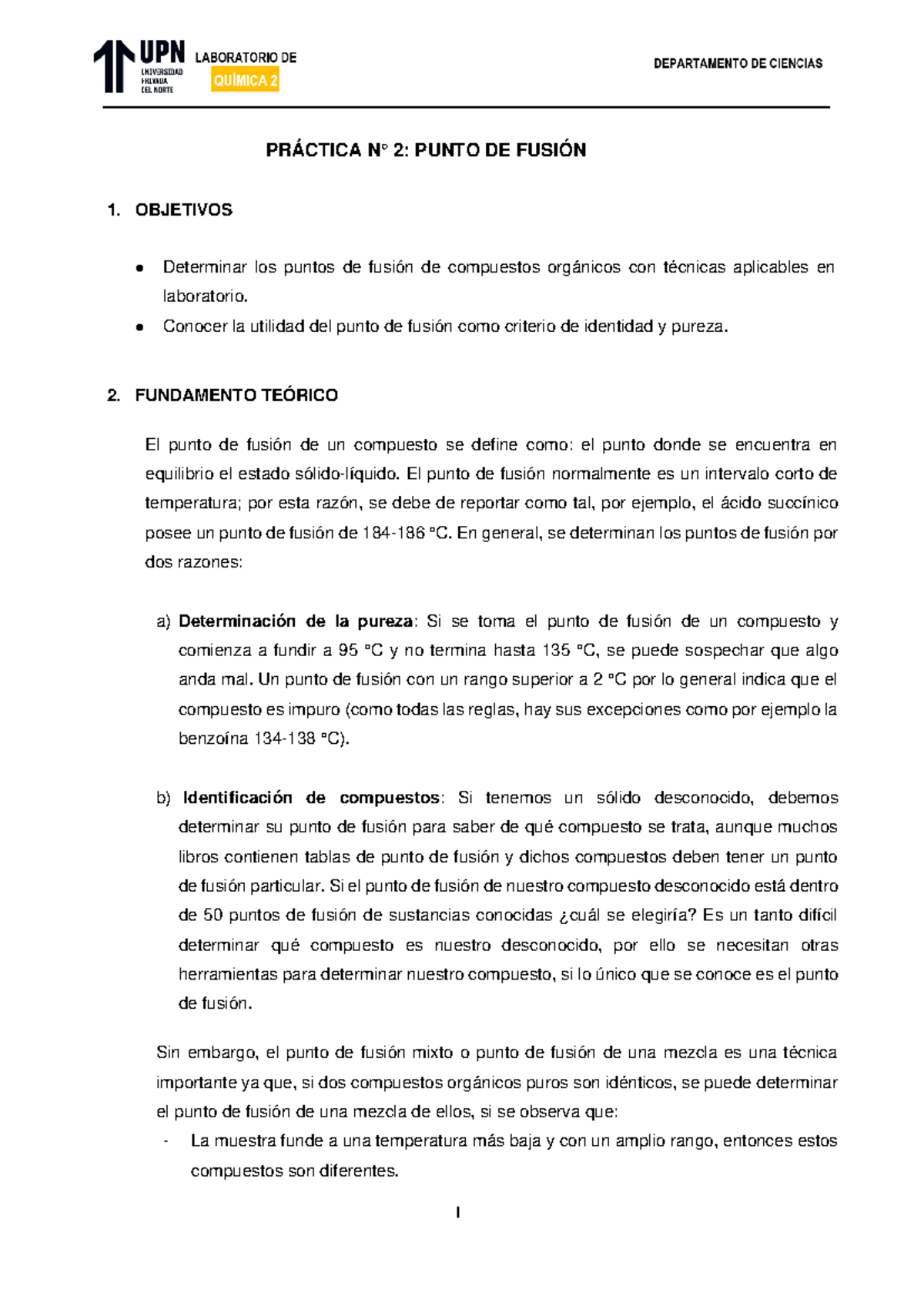 SEM02 GUÍA Práctica Nº 02 Punto DE Fusión - PRÁCTICA N° 2: PUNTO DE ...