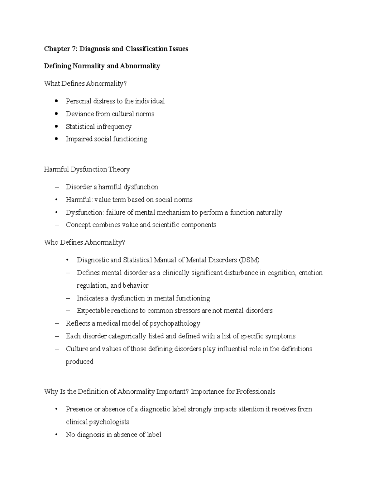 Psyc 345 chapter 7 notes - Chapter 7: Diagnosis and Classification ...