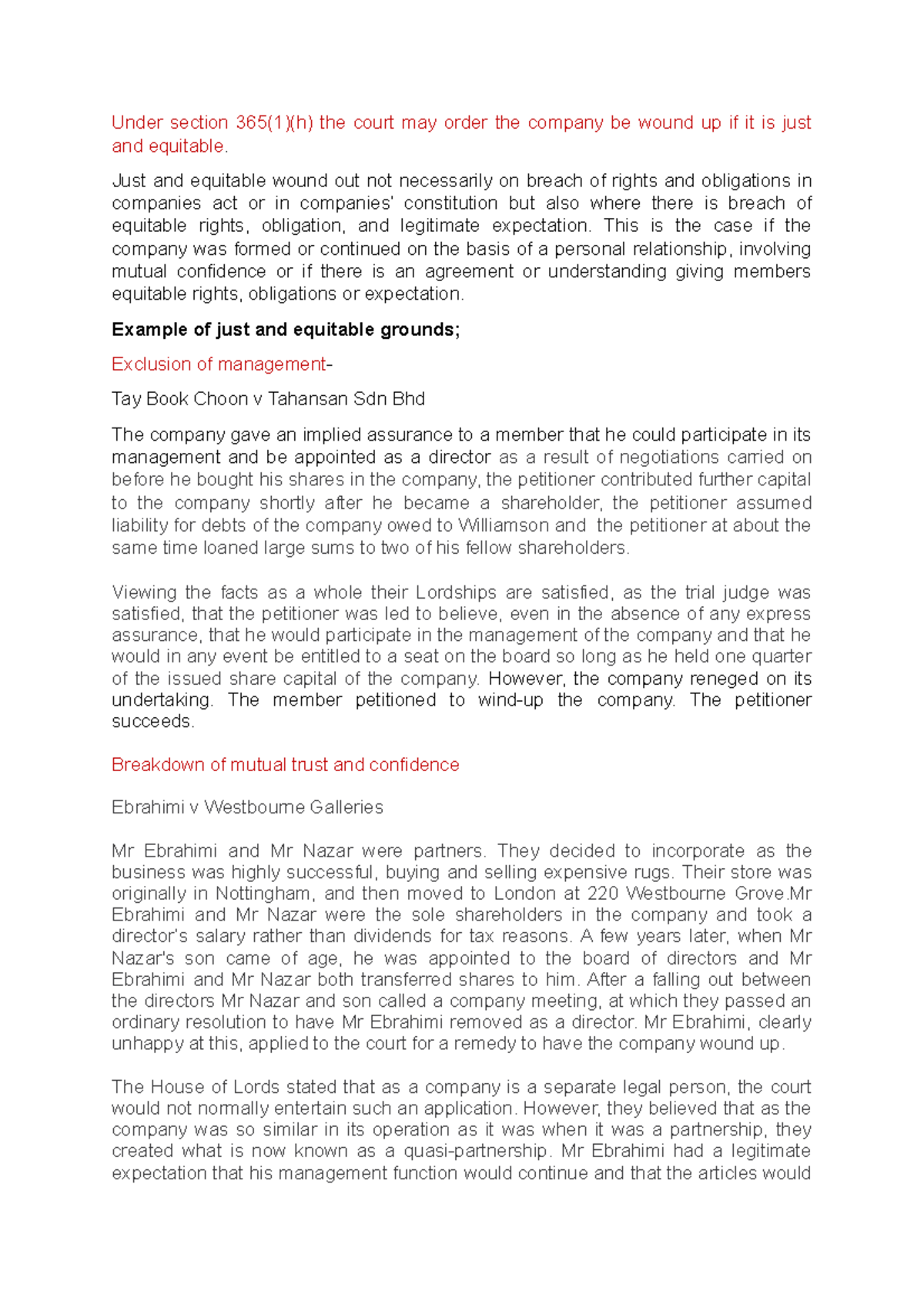 Winding up case - Under section 365(1)(h) the court may order the ...