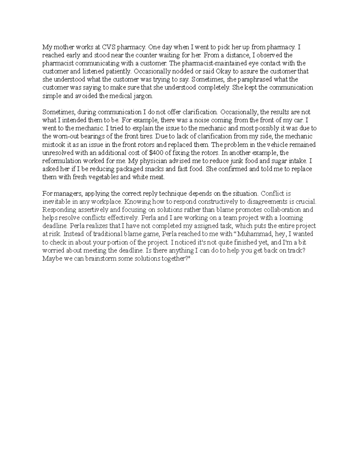 Activity Reflection 3 - My mother works at CVS pharmacy. One day when I went to pick her up from ...