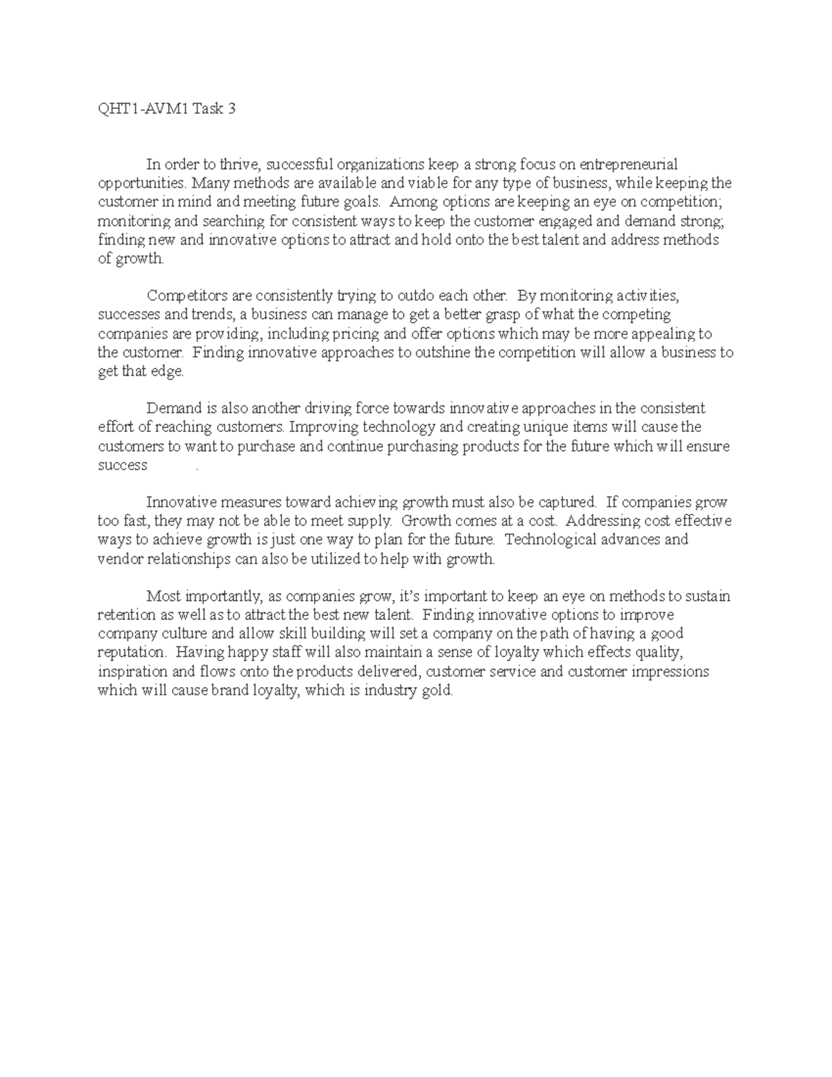 QHT1-AVM1 Task 3 - Assignment to complete task 3 - QHT1-AVM1 Task 3 In ...