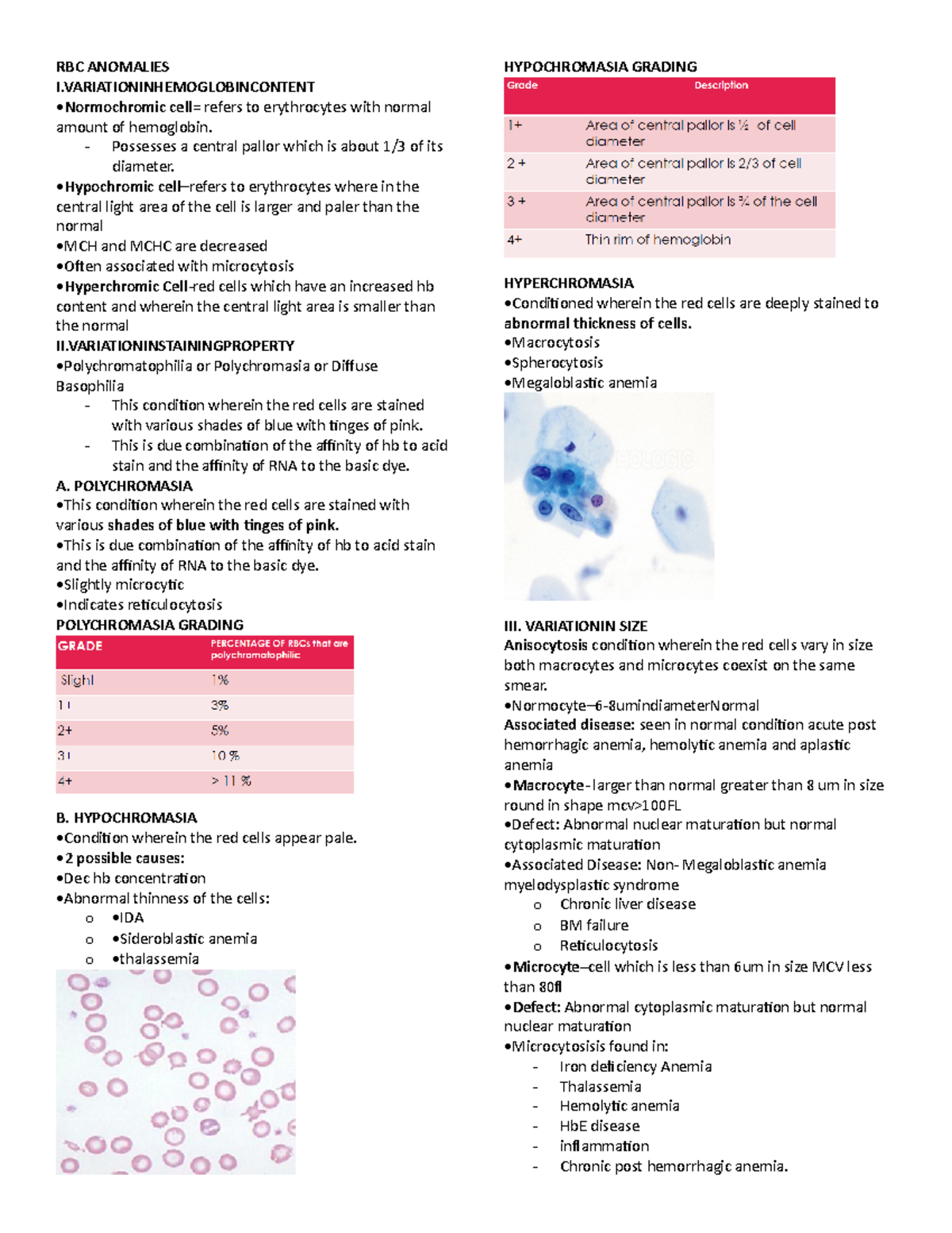 RED BLOOD CELL ABNORMALITIES IN HEMATOLOGY 1 - RBC ANOMALIES I ...