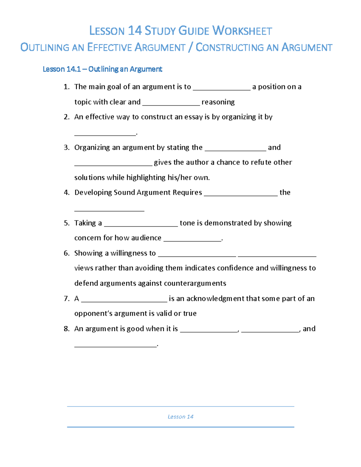 Lesson 14 - Student Study Guide Worksheet-2 - LESSON 14 STUDY GUIDE ...