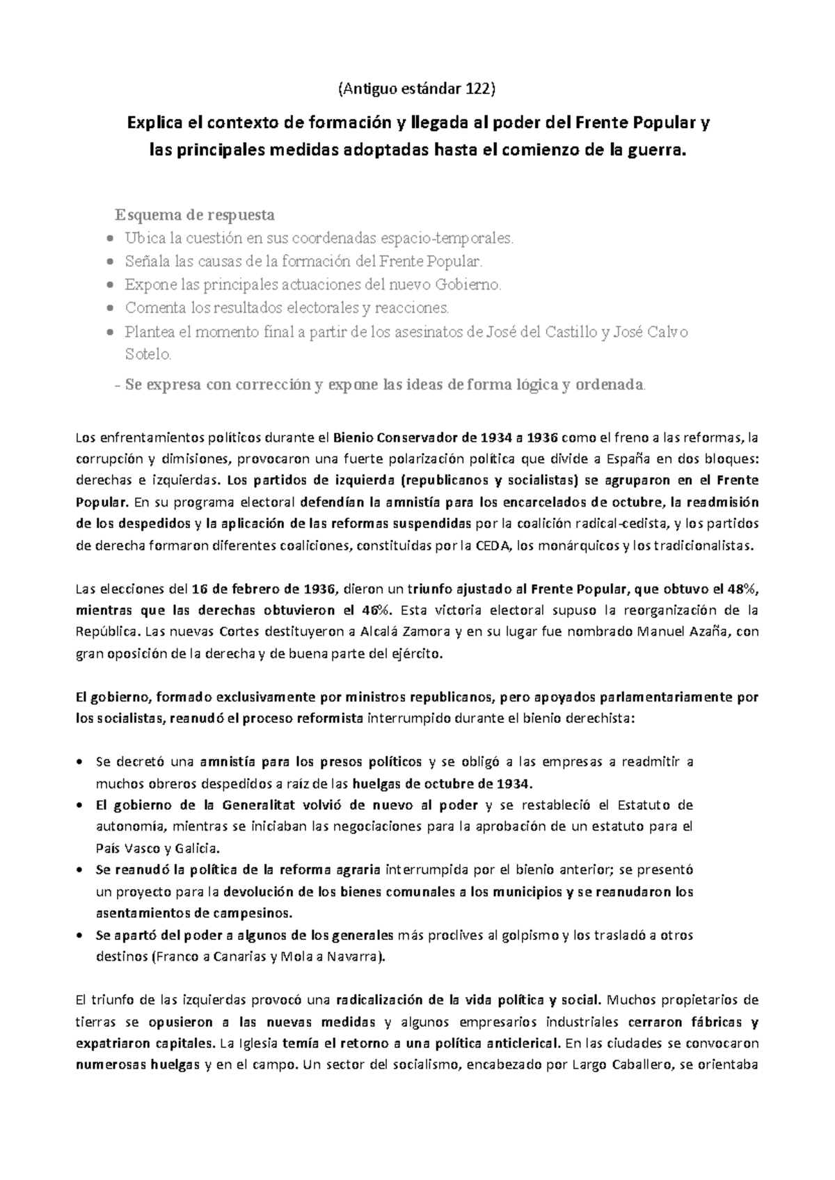 E-122. Formación y llegada al poder del Frente Popular y las ...