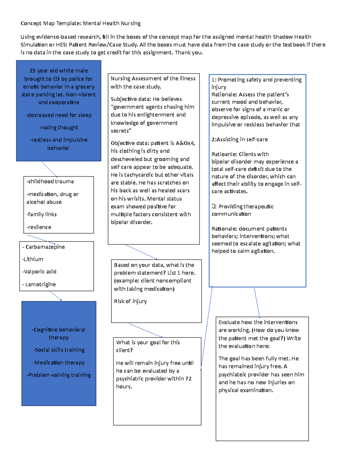 Concept Map Bipolar disorder SHADOW HEALTH - Concept Map Template ...