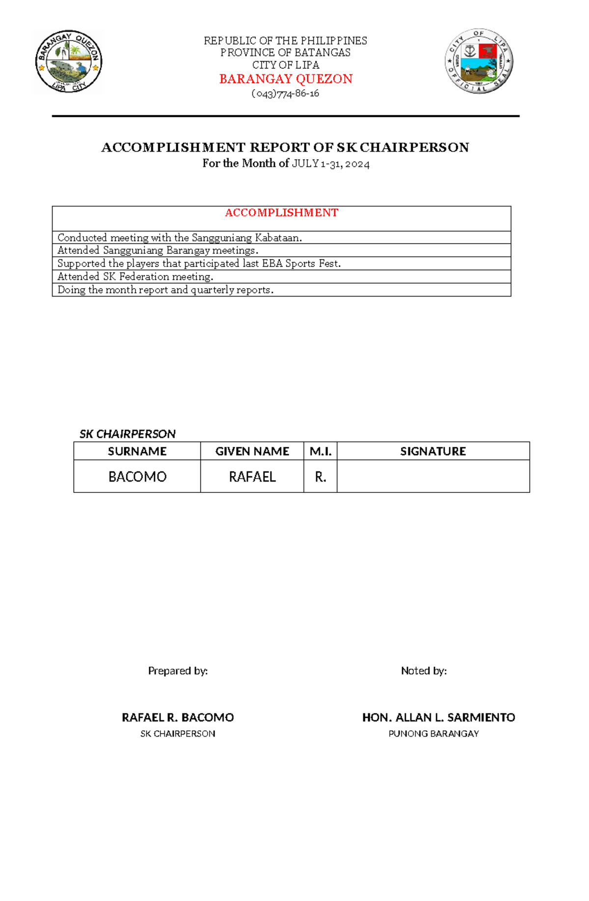 SK Chairman- Accom - politial science - REPUBLIC OF THE PHILIPPINES ...
