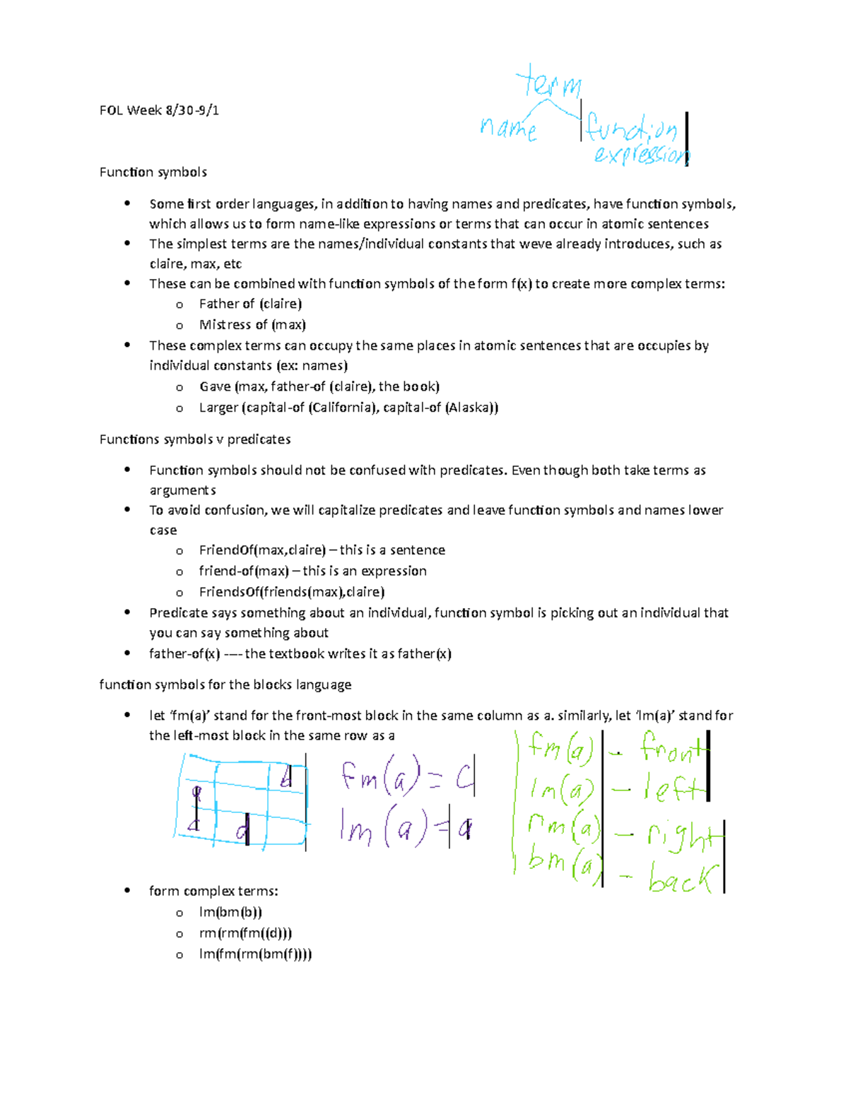 FOL Week 8 30-9 1 Notes - Function Symbols - FOL Week 8/30-9/ Function ...