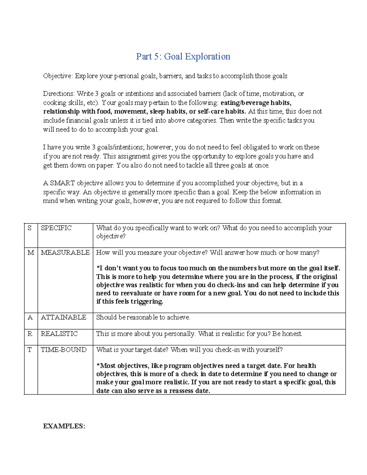 Part 5 Goal Exploration - Part 5: Goal Exploration Objective: Explore ...