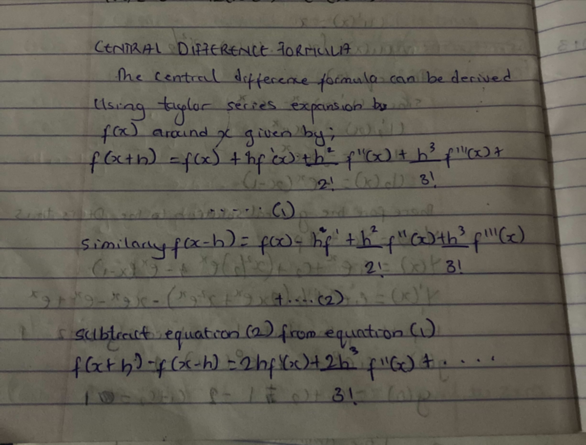 Central Difference Formula MTS Note - CENTRAL DIFFERENCE FORMULA The ...