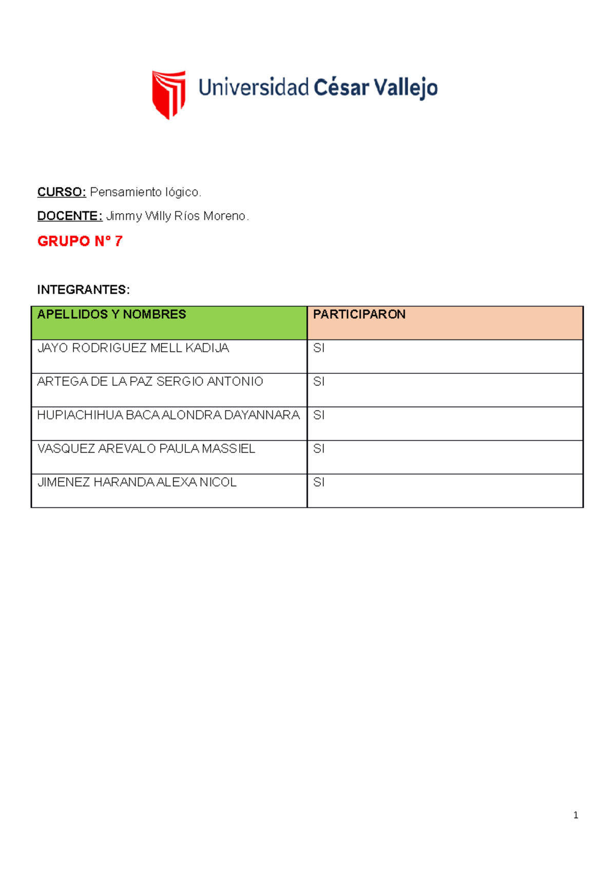 Pensamiento EN Accion Grupo 7 - CURSO: Pensamiento lógico. DOCENTE ...