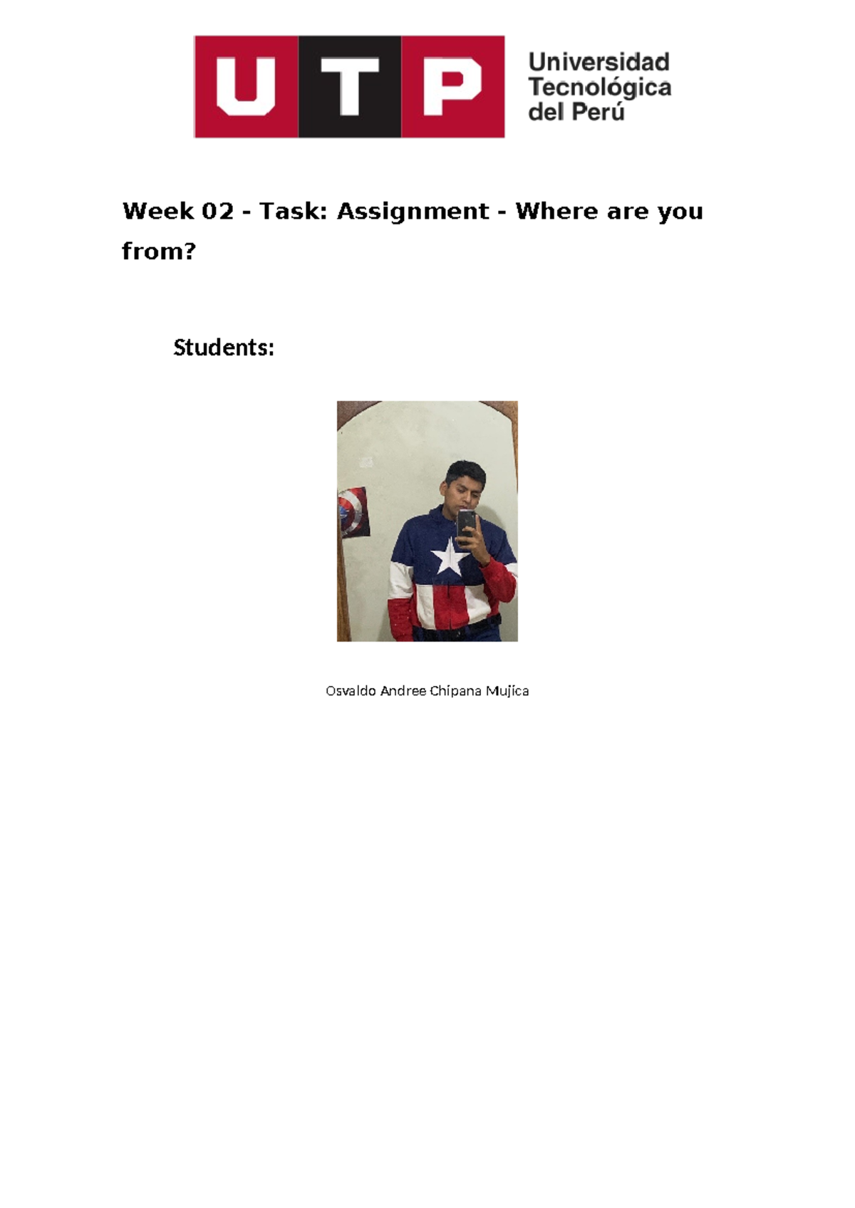 Ingles I - lolo - Ingles 1 - Week 02 - Task: Assignment - Where are you from? Students: Osvaldo ...