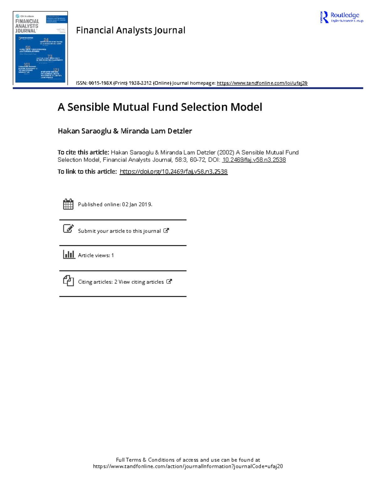 A Sensible Mutual Fund Selection Model - Full Terms & Conditions of ...
