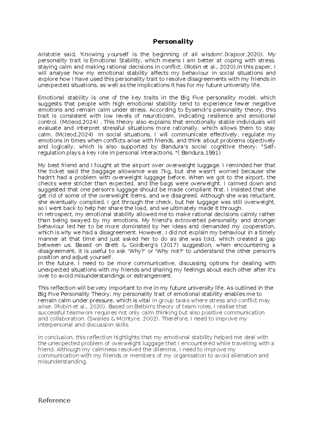 Reflection - Personality Aristotle said, 'Knowing yourself is the ...