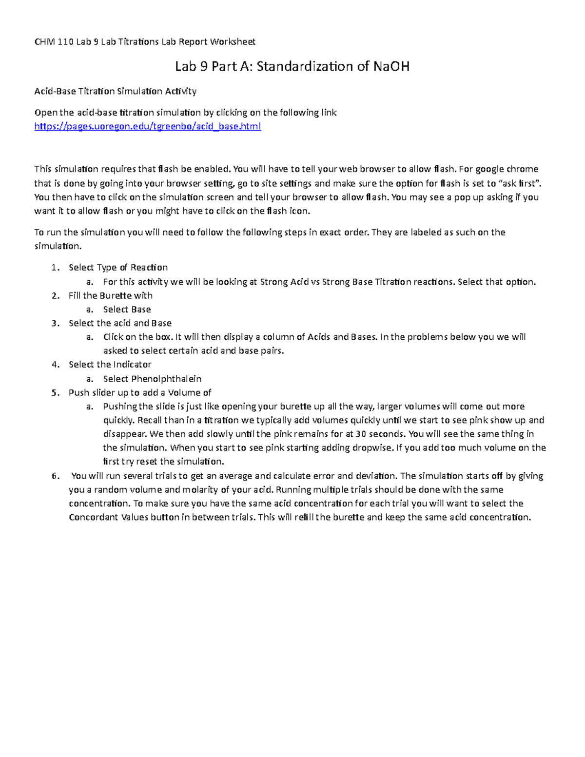 CHM 110 Experiment 9 - Lab filled in - CHM 110 Lab 9 Lab Titrations Lab Report Worksheet Lab 9 ...