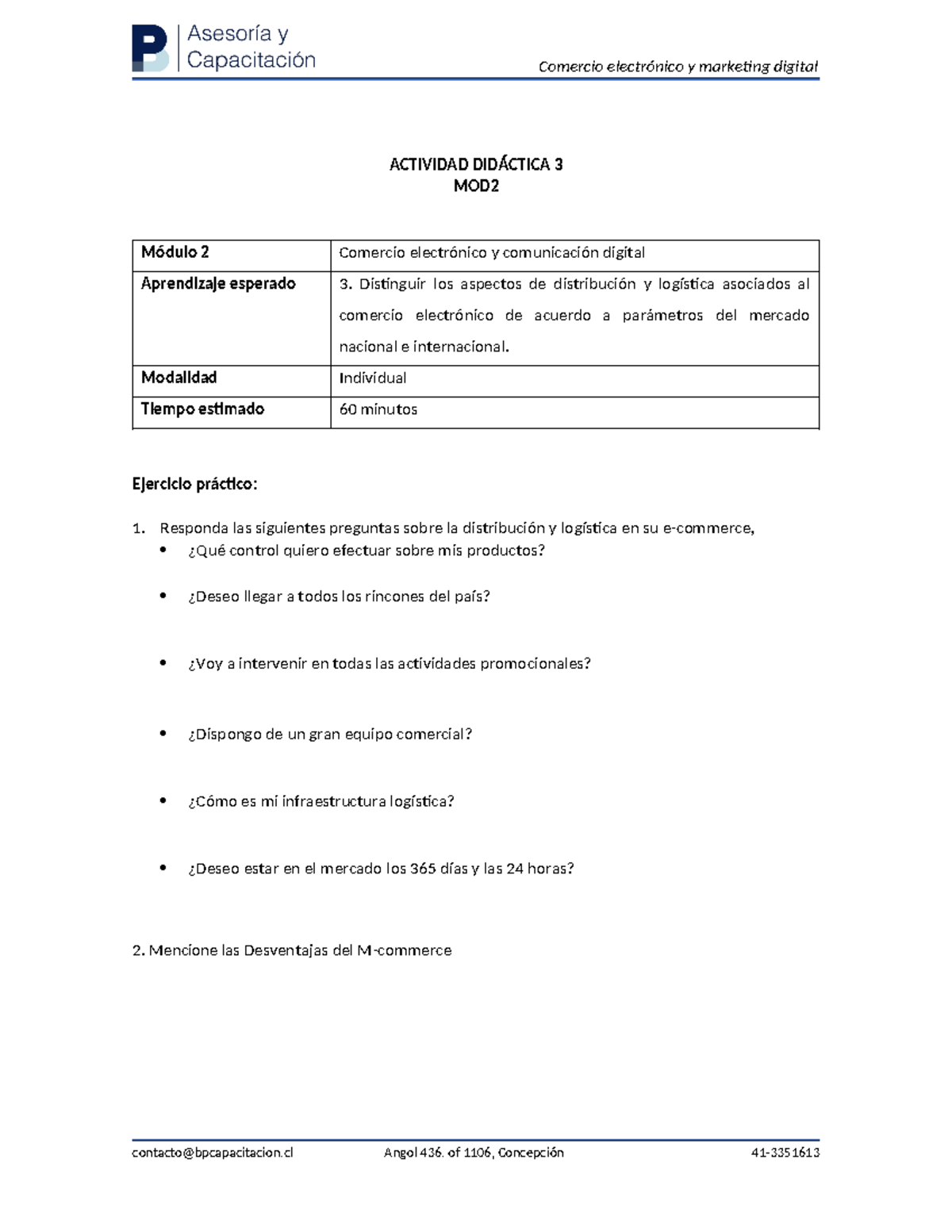 Mod2- clase 9 Actividad didáctica N3 - Comercio electrónico y marketing digital ACTIVIDAD ...