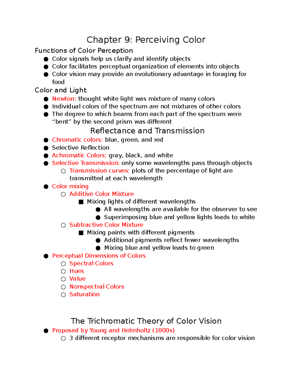 PSYC 406 Chapter 9 Lecture Notes - Chapter 9: Perceiving Color ...