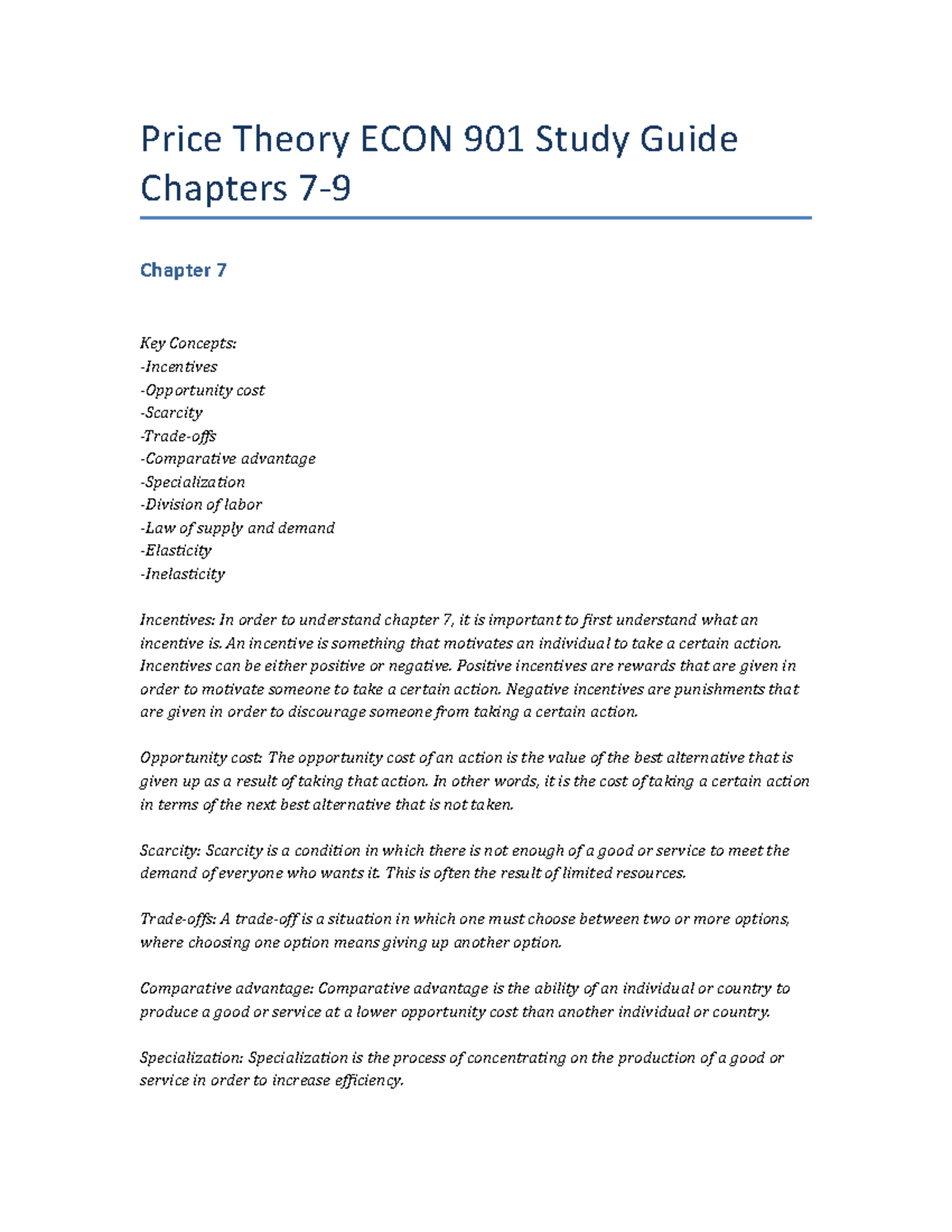 Price Theory ECON 901 Study Guide Chapters 7-9 - Price Theory ECON 901 ...