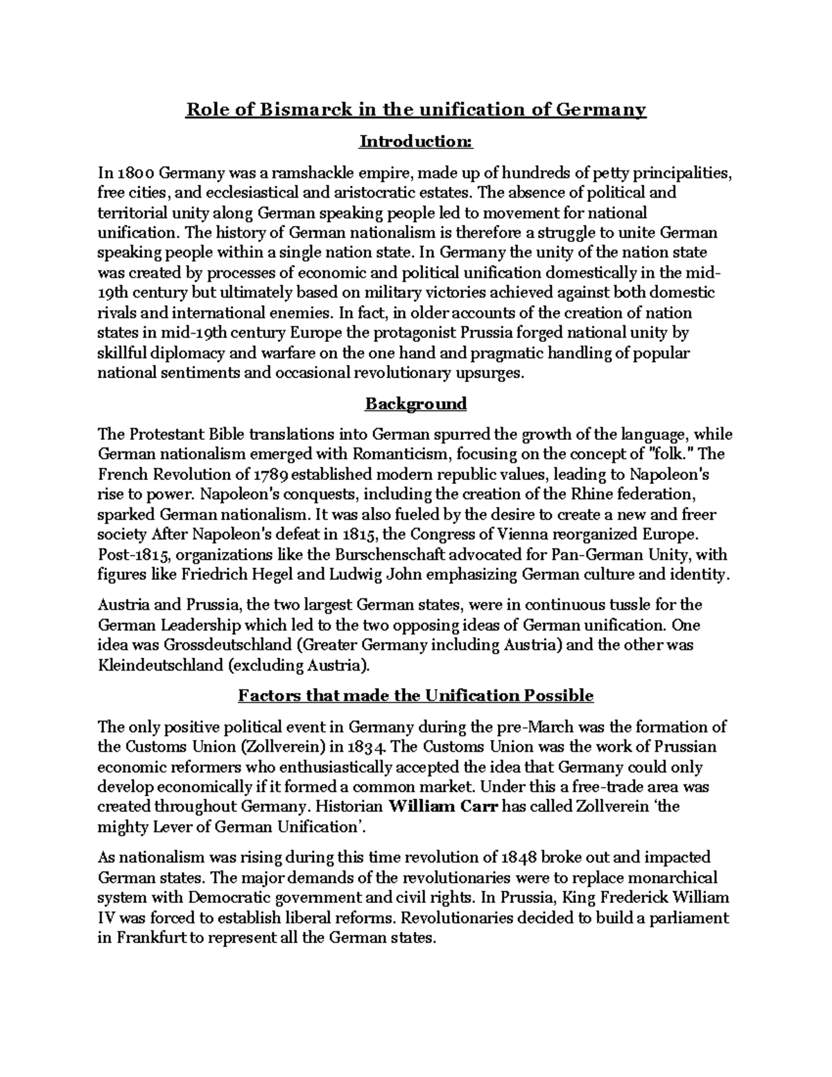 Unification of germany - Role of Bismarck in the unification of Germany ...