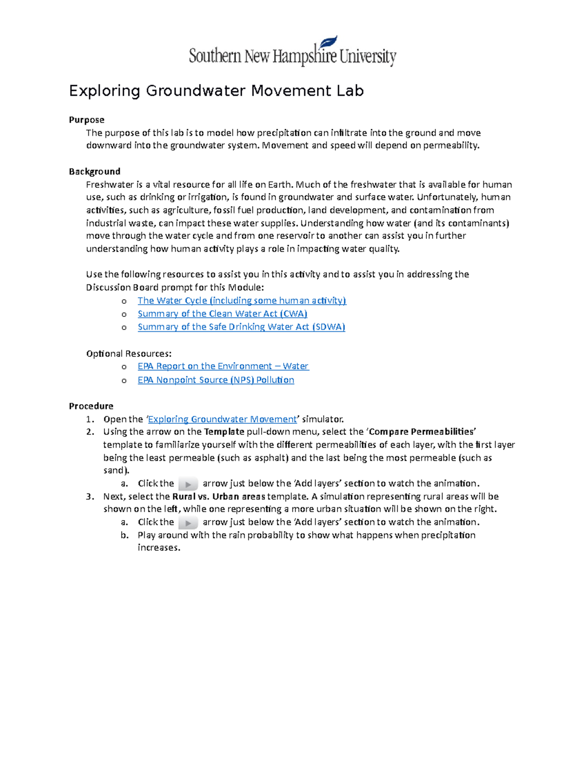ENV 101 Exploring Groundwater Movement Lab - Exploring Groundwater ...
