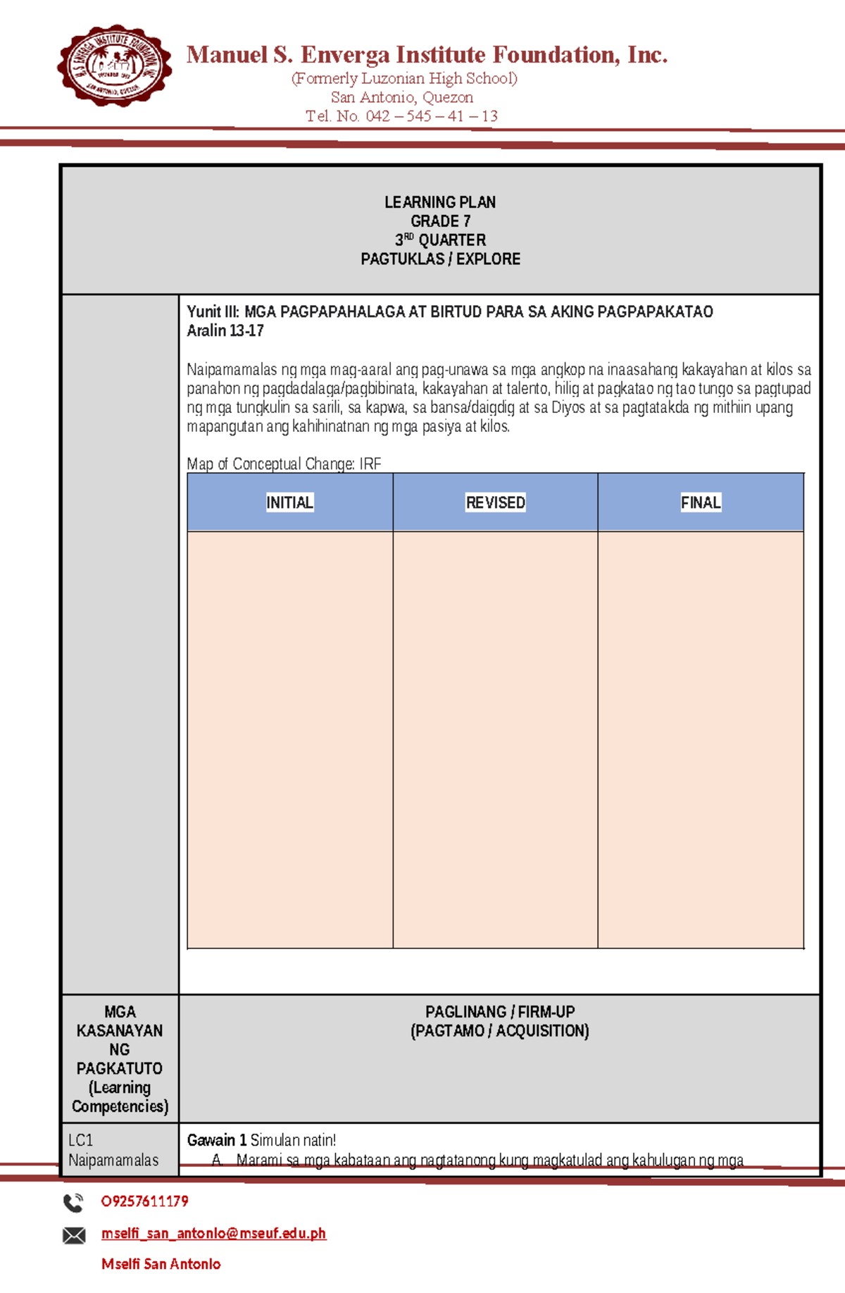 ESP 7- Learning-PLAN-3RD QT - O mseifi_san_antonio@mseuf.edu (Formerly ...