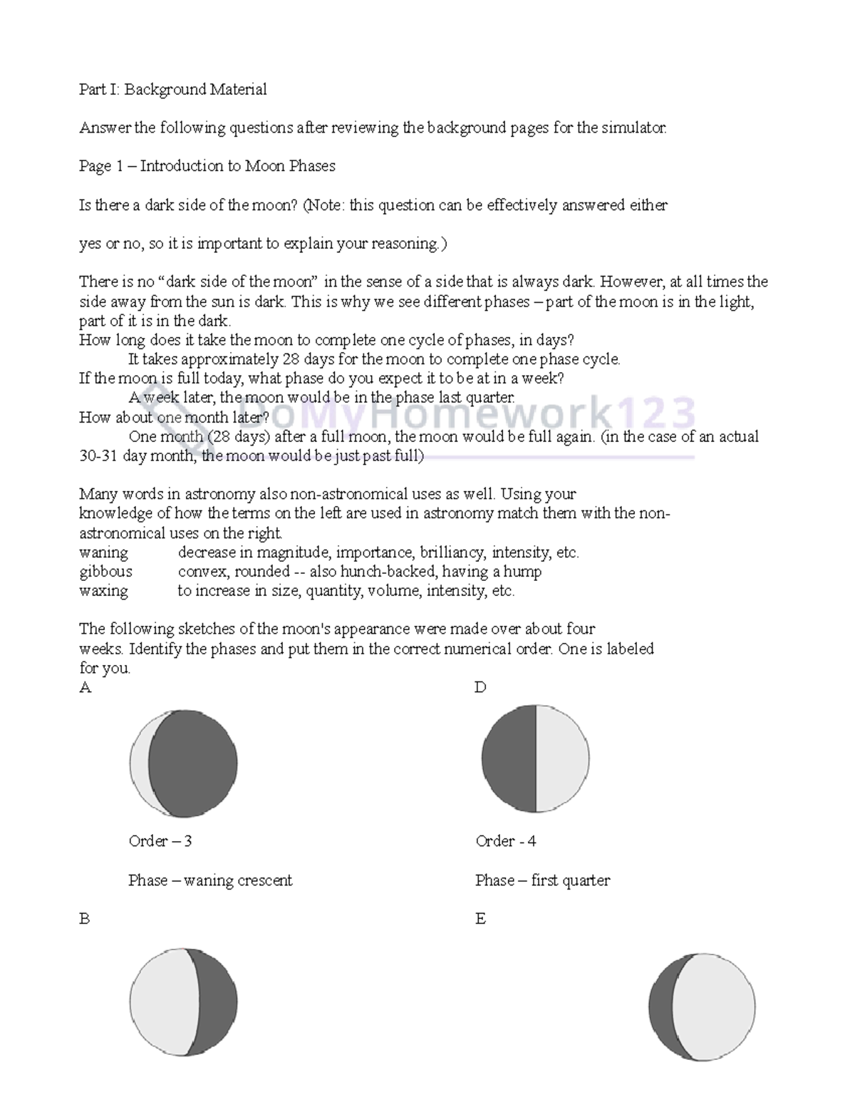 Coursework-Sample Phases of the Moon Lab Four - Part I: Background ...