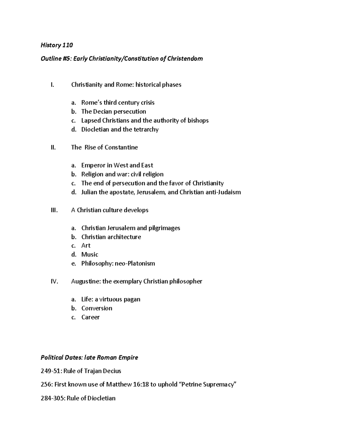 Hist 110 Outline Week 5 - History 110 Outline #5: Early Christianity ...