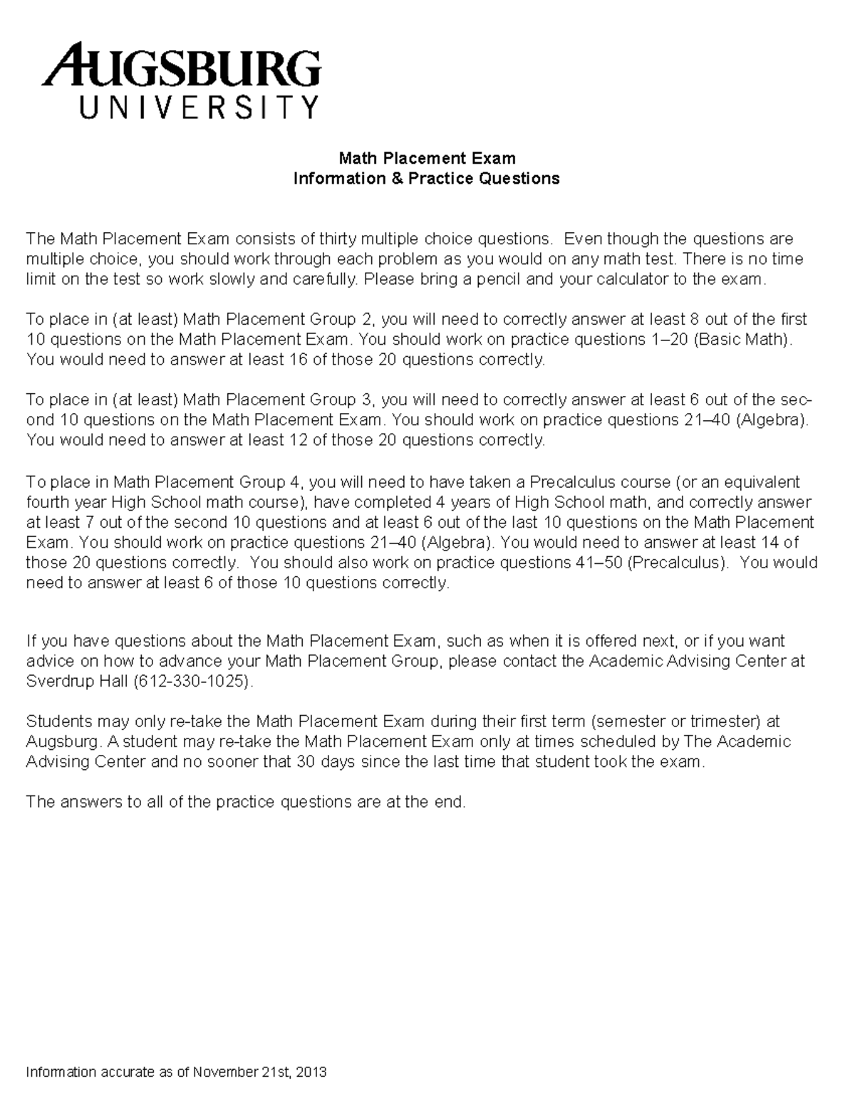 Mathtest - notes for practice problems - Math Placement Exam ...