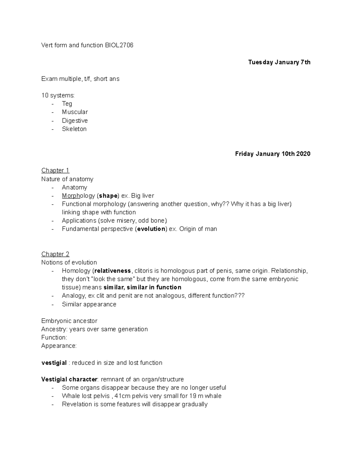 Vert form and function - Lecture notes 1- midterm - Vert form and ...