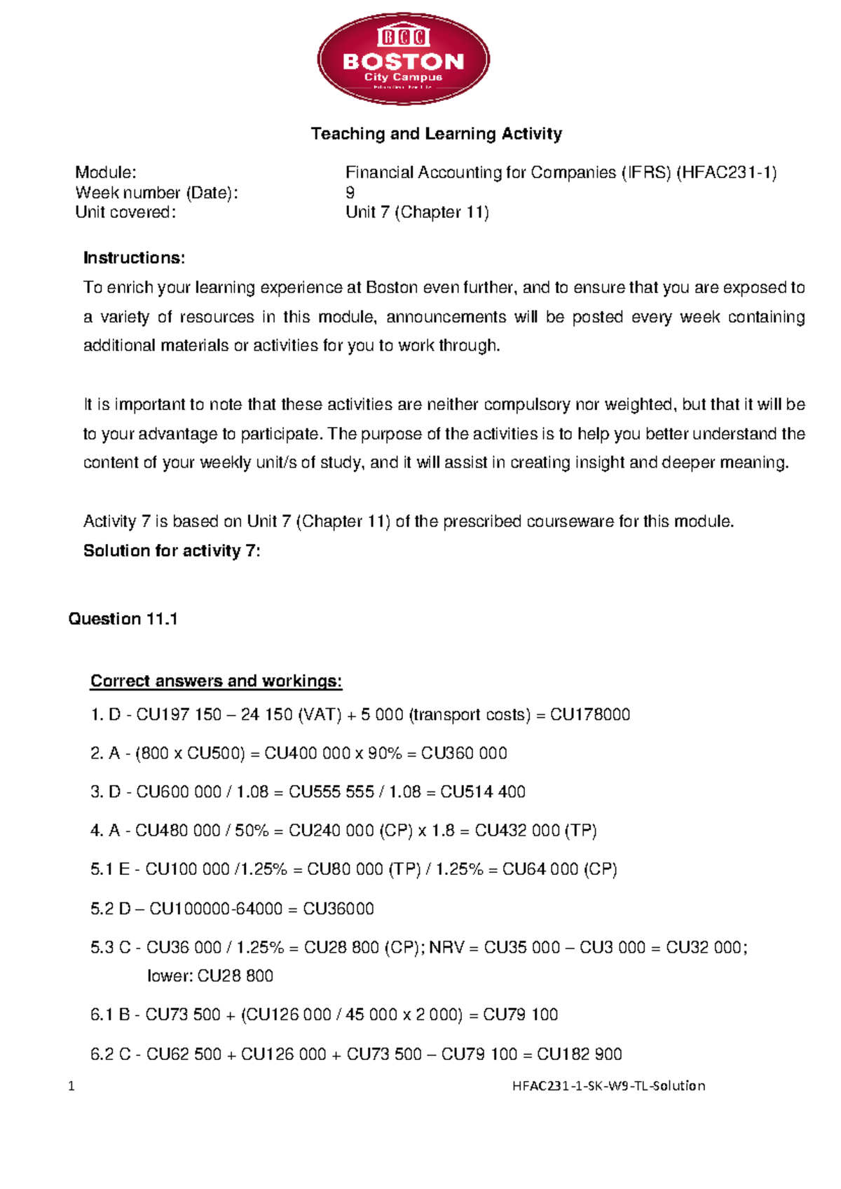 HFAC231-1-SK-TL-W9-Unit 7 (Chapter 11)- Solution - Module: Financial ...