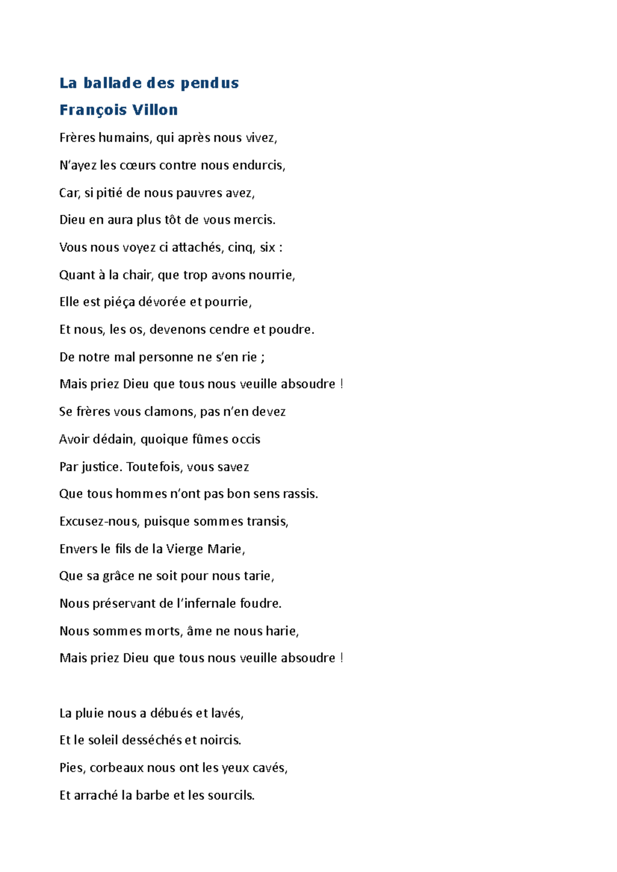 La Ballade des pendus - La ballade des pendus François Villon Frères ...