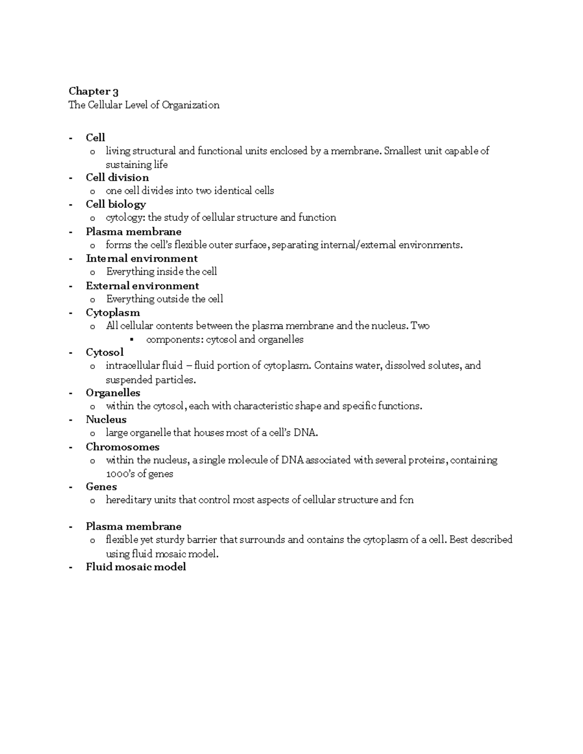 Chapter 3 Review Ch 3 - Chapter 3 The Cellular Level of Organization ...