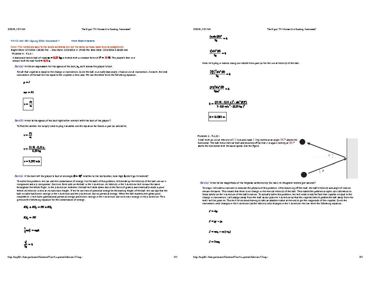 Expert TA HW7 - PHYS 1441-001 (Spring 2024) Homework 7 View Basic ...