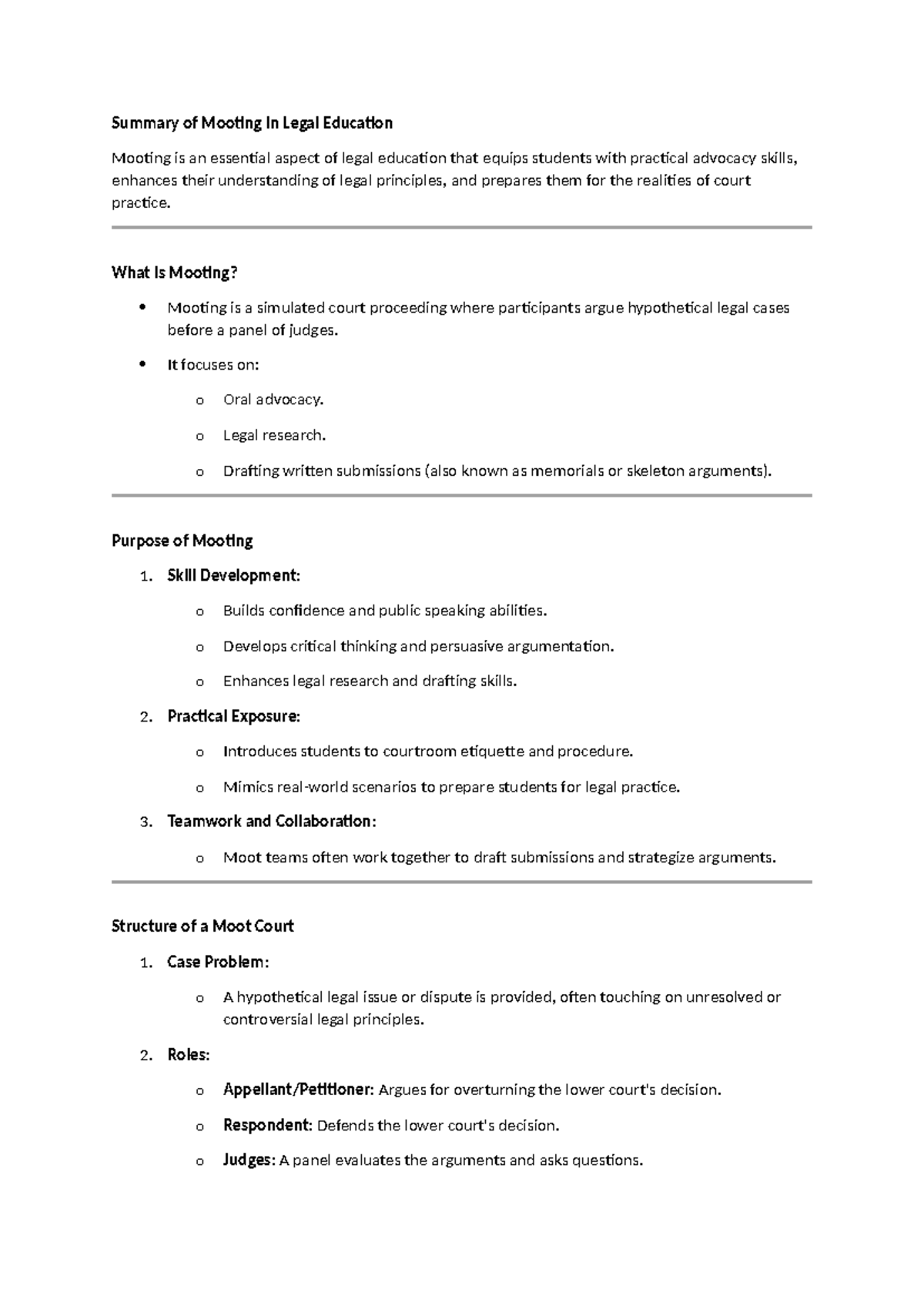 Summary of Mooting in Legal Education - What is Mooting? Mooting is a ...
