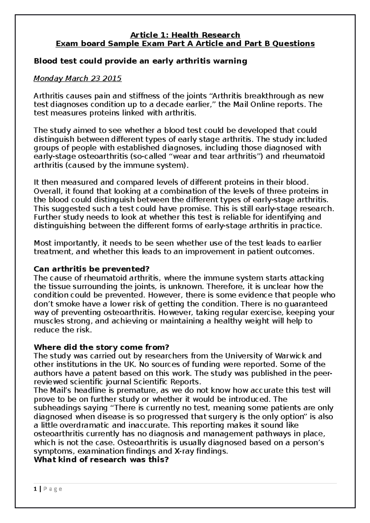 Article 1 Health (sample) - Article 1: Health Research Exam board ...