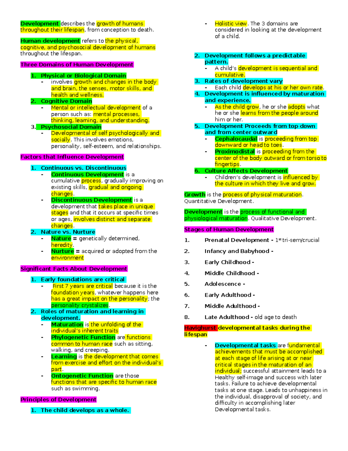 Psych Dev Review - Development describes the growth of humans ...