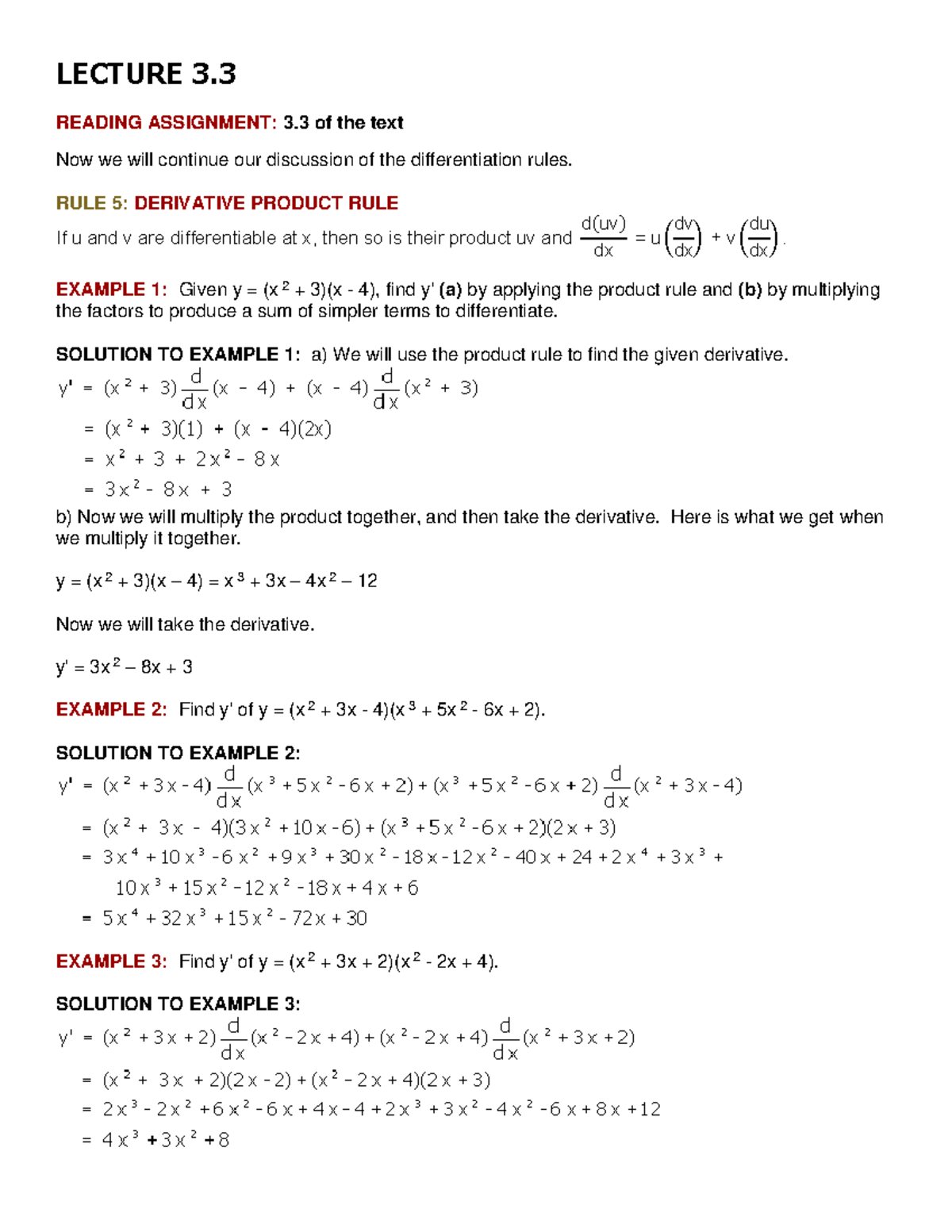 Lecture 33 - ertert - LECTURE 3. READING ASSIGNMENT: 3 of the text Now we will continue our ...