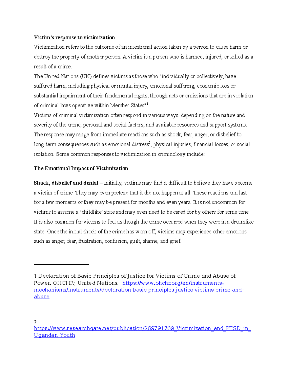 Victims response to victimisation - Victim’s response to victimization ...