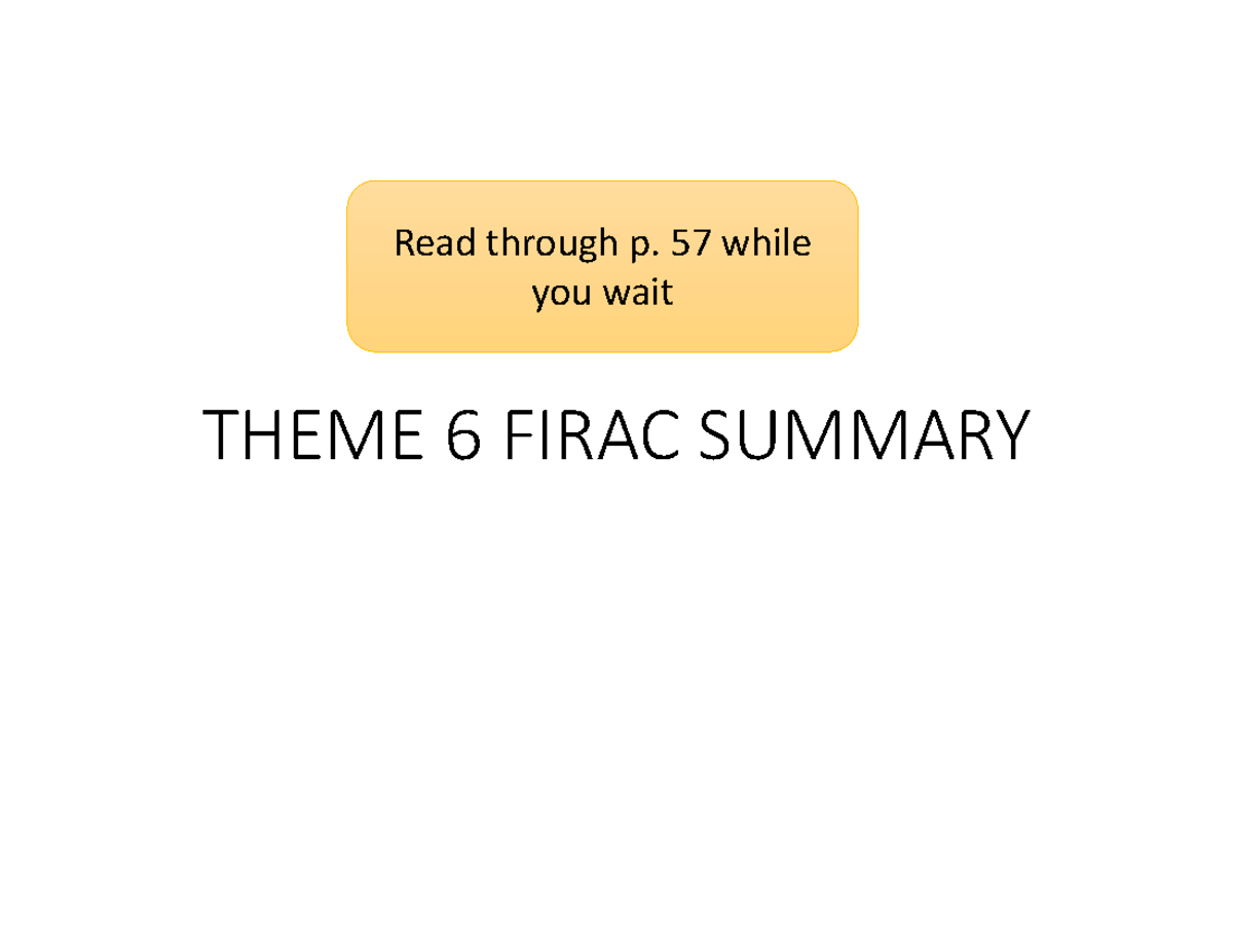 13 Theme 6 Firac Summary - THEME 6 FIRAC SUMMARY Read through p. 57 ...