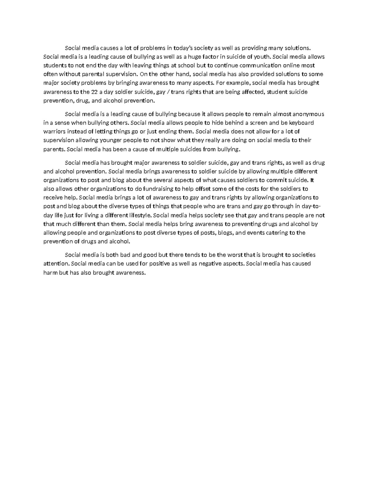 Pursuasive essay - ......... - Social media causes a lot of problems in ...