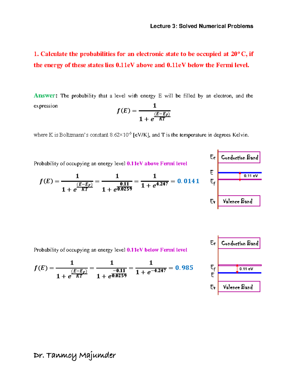 Solved Numerical Problems on Fermi Dirac Distribution - Lecture 3 : Solved Numerical Problems Dr ...